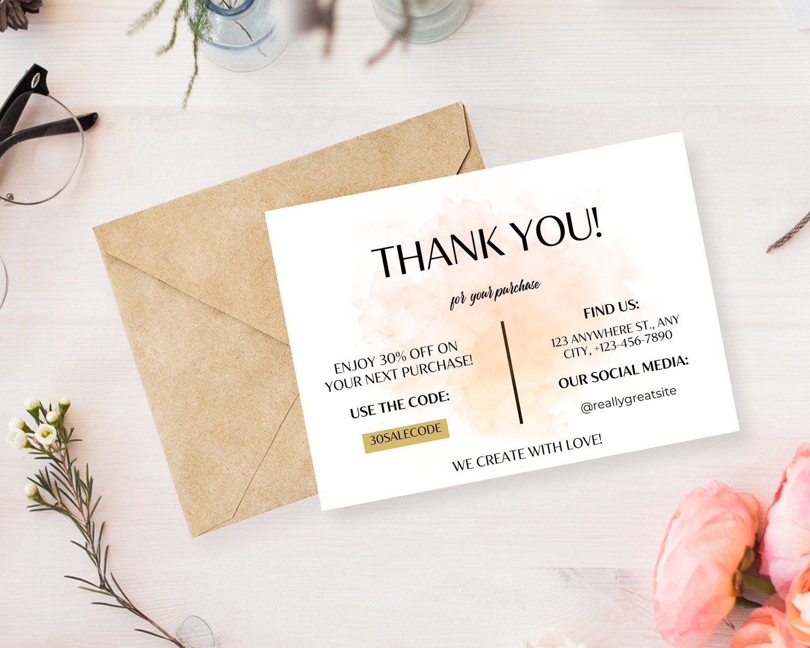 Printable Thank You Card, Small Business Thank You, Order Insert, Order ...