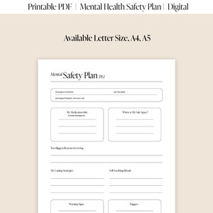 Mental Health Safety Plan Printable, Digital Self-care Planner, Safety ...