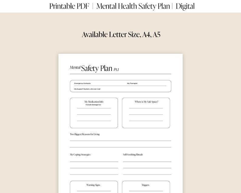 Mental Health Safety Plan Printable, Digital Self-care Planner, Safety ...