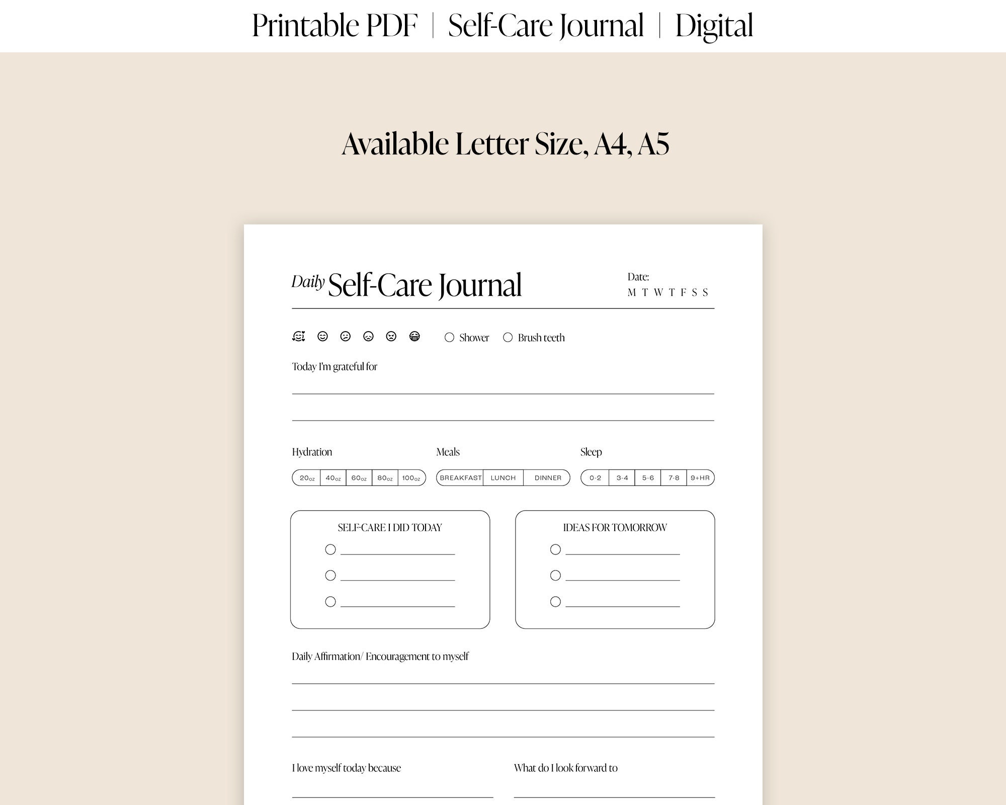 Self-care Journal Printable, Digital Self-care Planner, Self Care ...