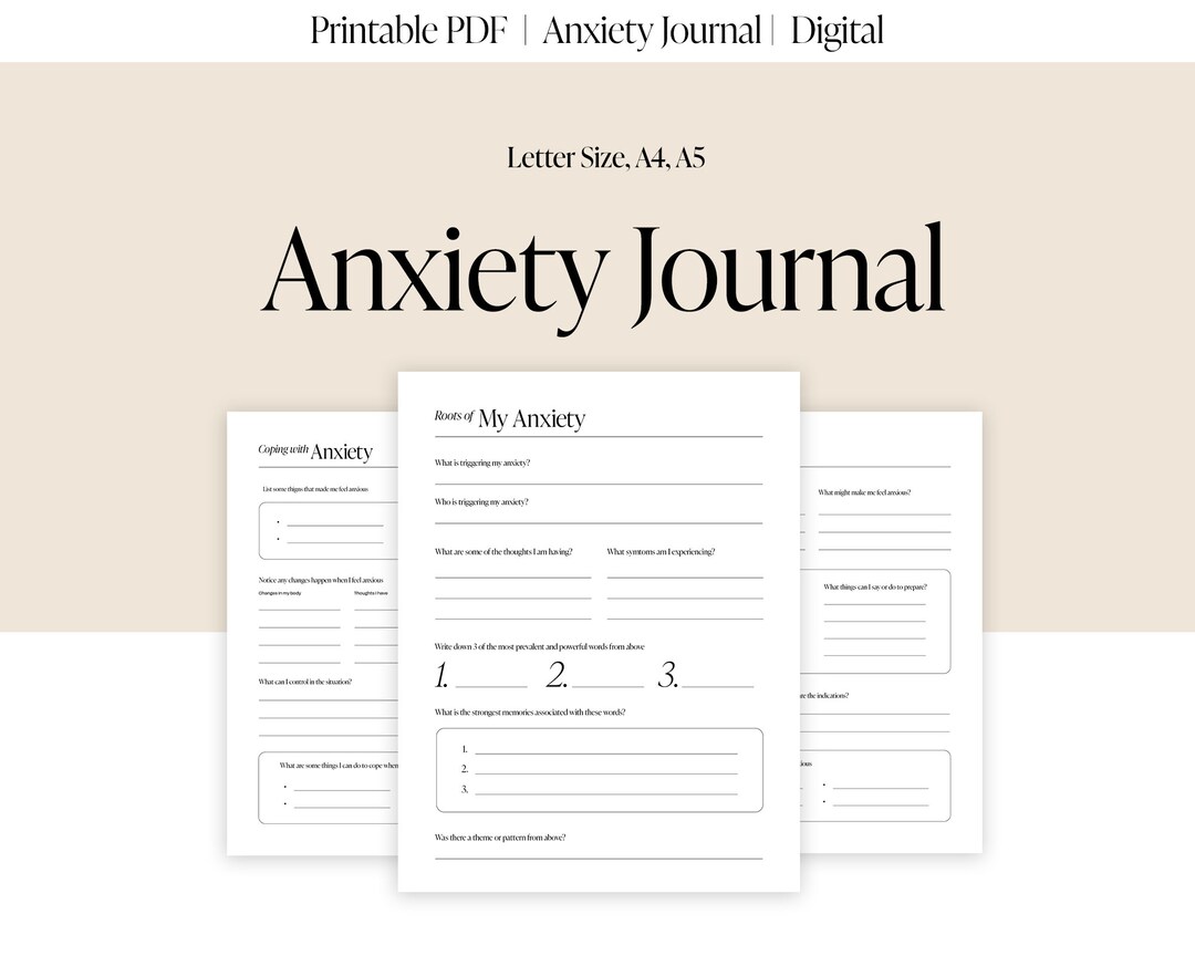 Anxiety Journal Printable, Digital Therapy Journal, Reflection Journal ...