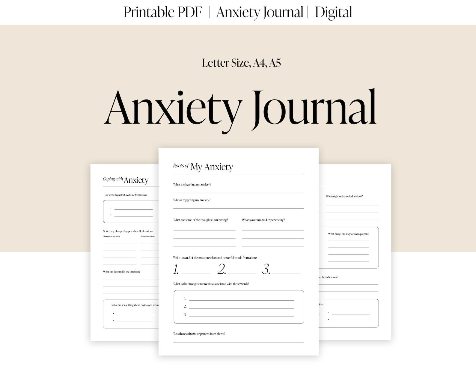 Anxiety Journal Printable, Digital Therapy Journal, Reflection Journal ...