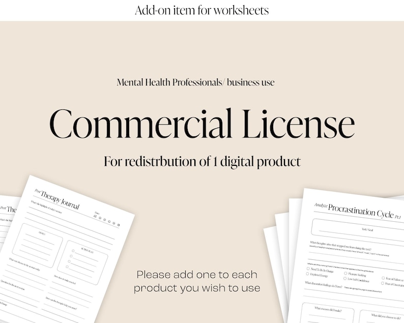 Commercial License for Therapy Journal Worksheets | Permission to Re ...