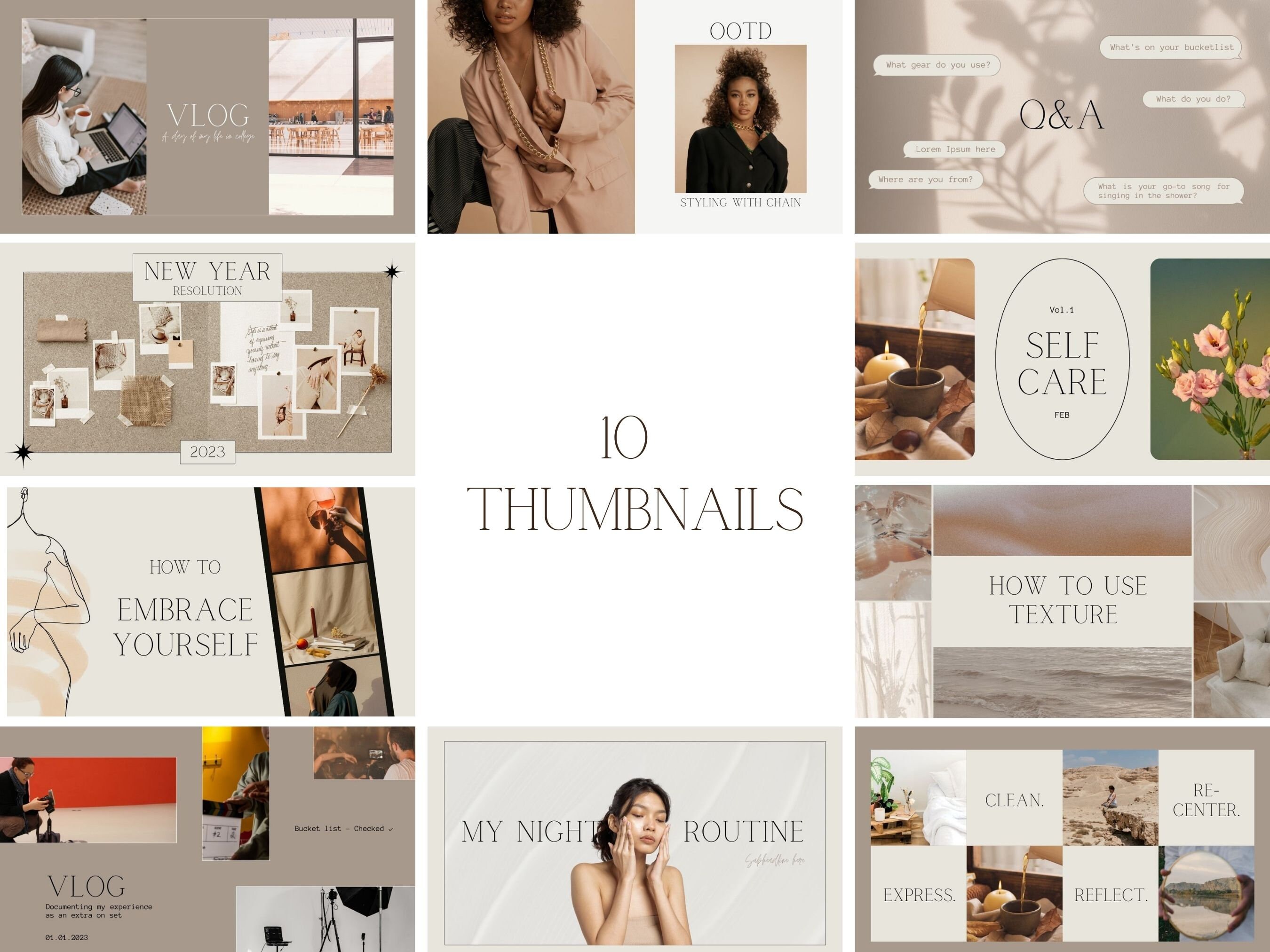 10 Youtube Thumbnails Template | Canva Template | Beige Design ...