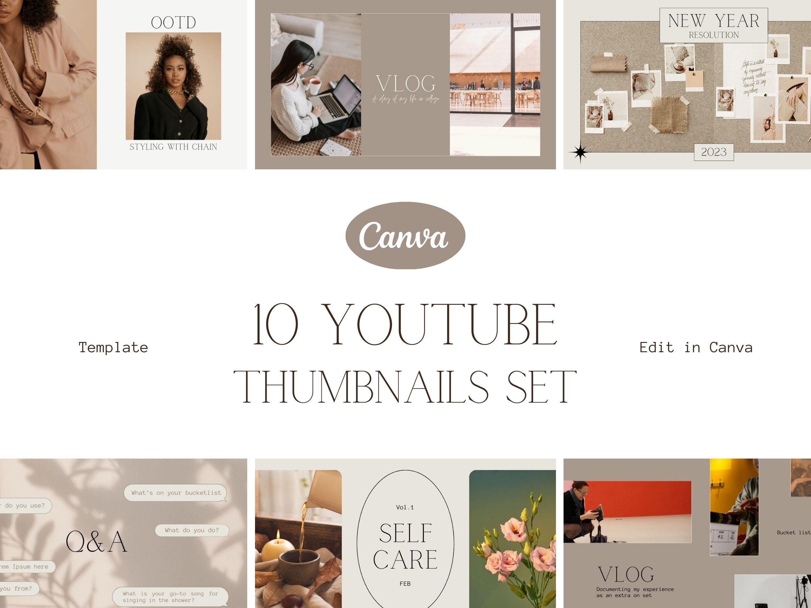 10 Youtube Thumbnails Template | Canva Template | Beige Design ...