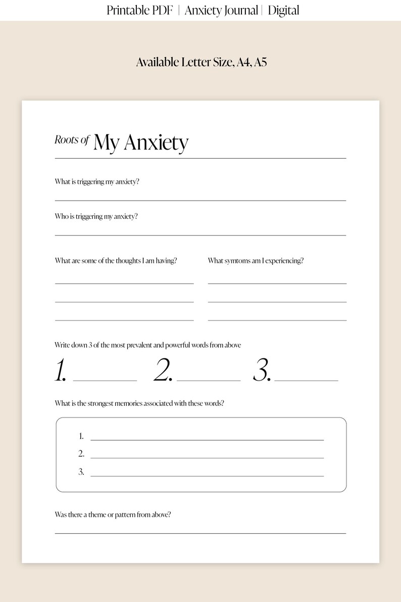 Anxiety Journal Printable, Digital Therapy Journal, Reflection Journal ...