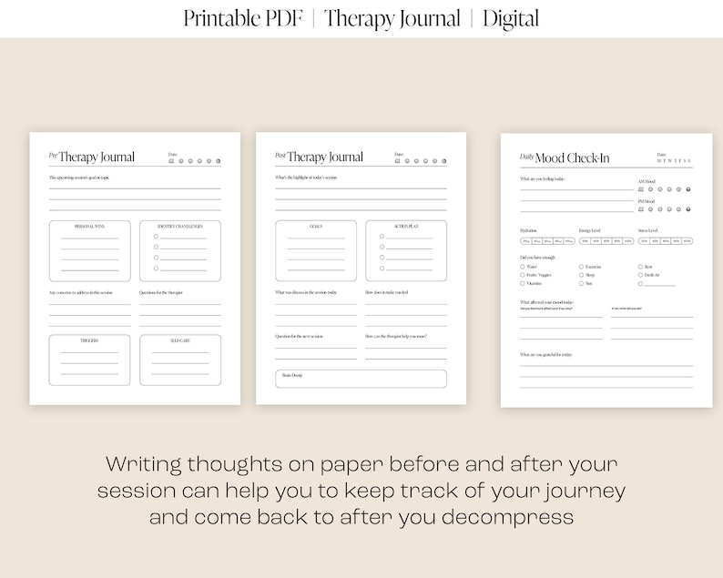 Digital Therapy Journal Pack, Printable Therapy Notes, Pre & Post ...