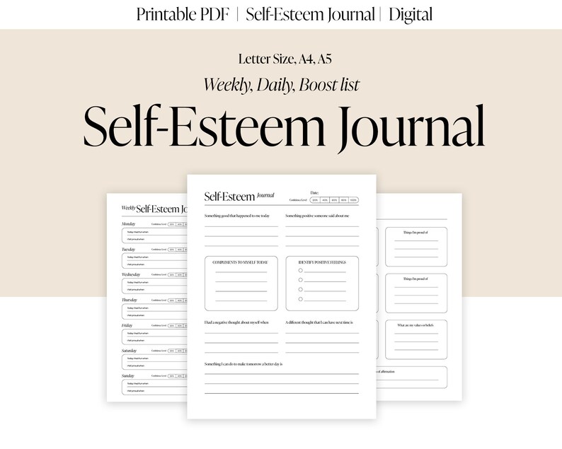 Digital Self-esteem Journal, Printable Confidence Boost, Self-help ...