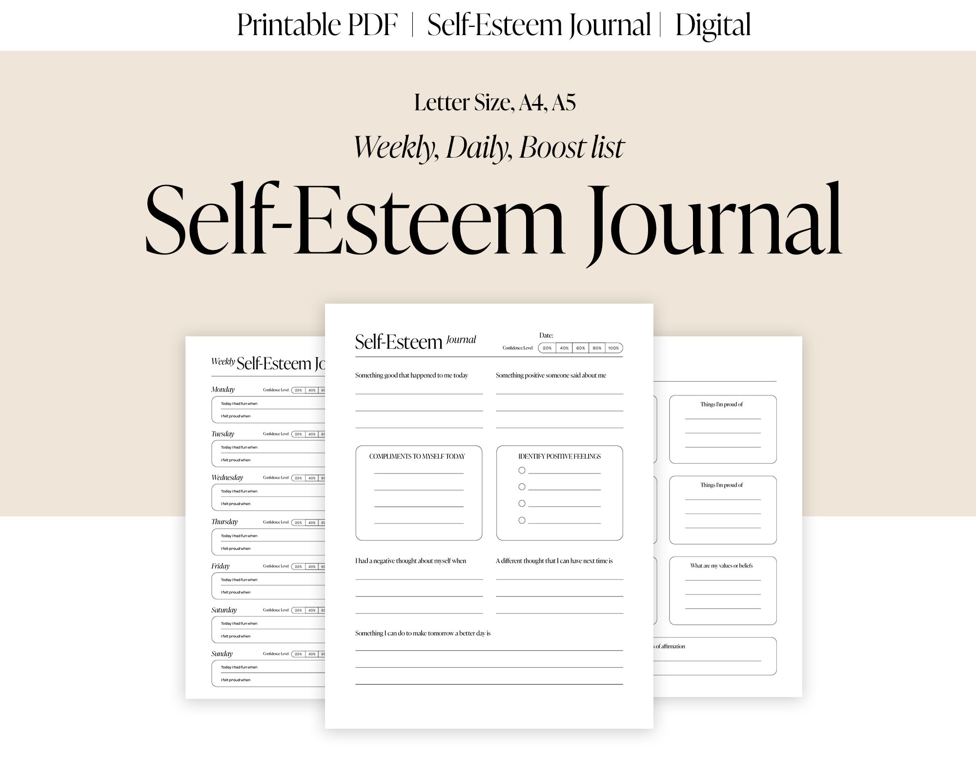 Digital Self-esteem Journal, Printable Confidence Boost, Self-help ...
