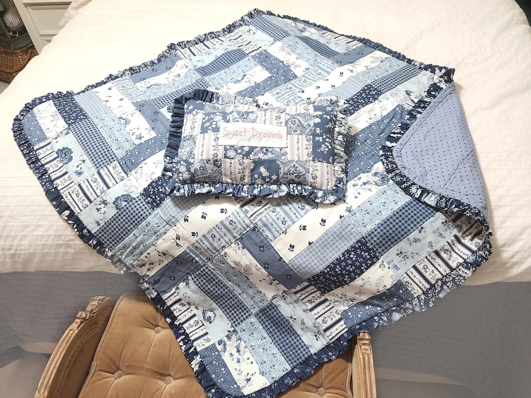 Blue Patchwork Country Chic Quilt | Handmade Quilt, High Quality Cotton ...