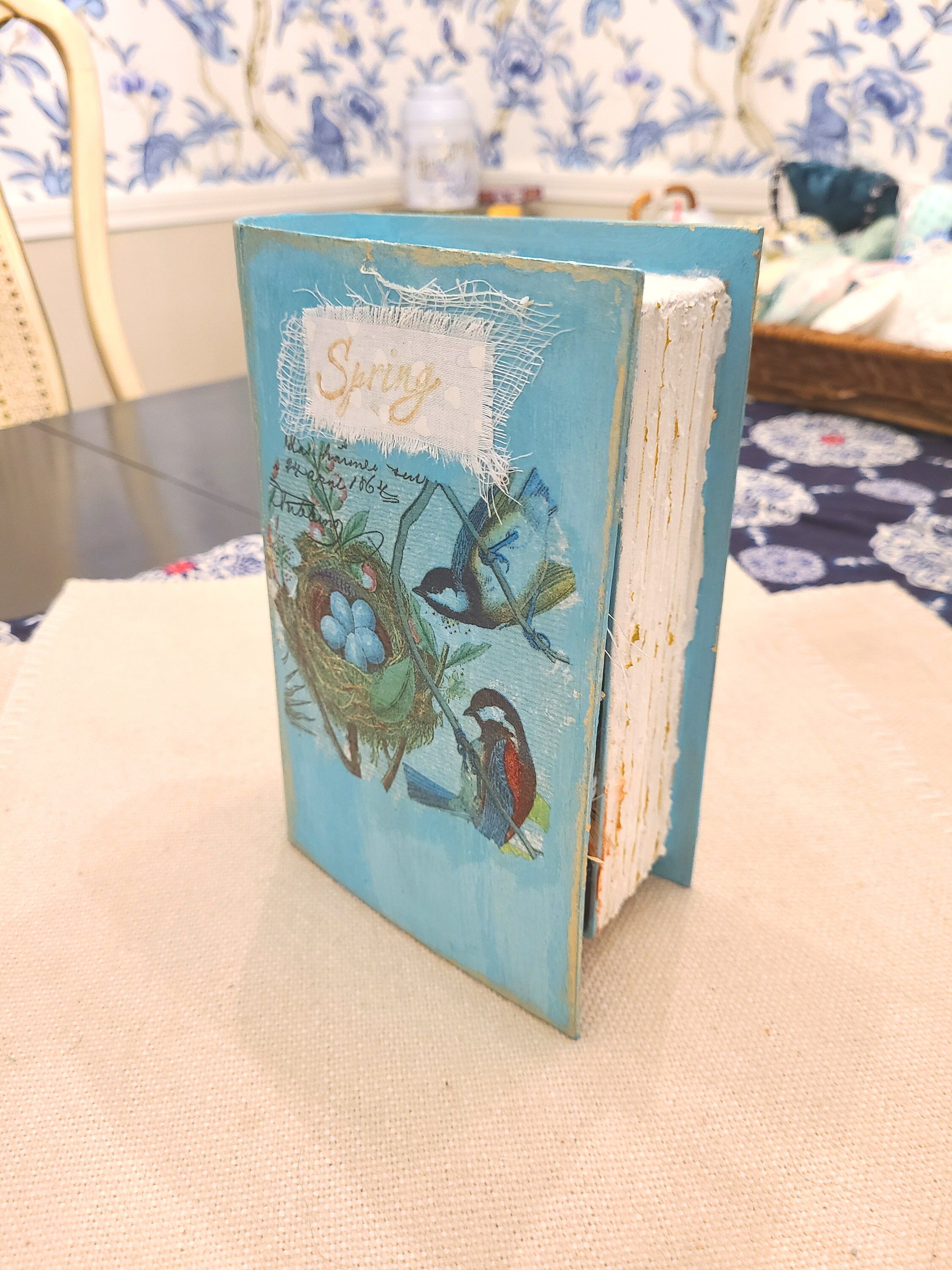 Blue Bird Shadow Box Book Blue Bird Artwork, Antique Chic Home Decor ...
