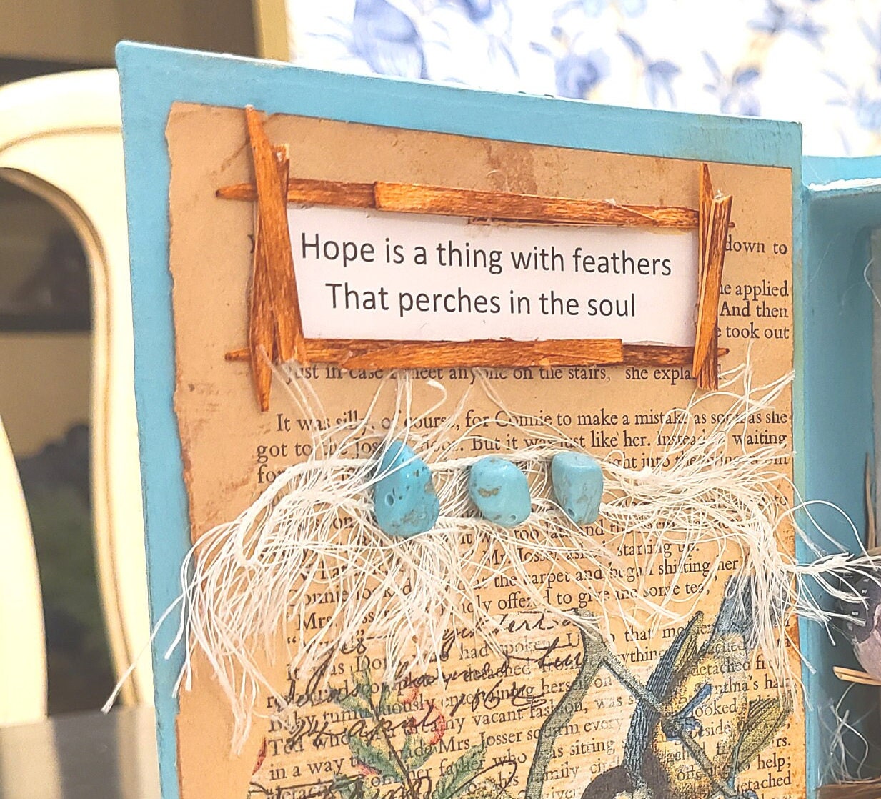 Blue Bird Shadow Box Book | Blue Bird Artwork, Antique Chic Home Decor ...