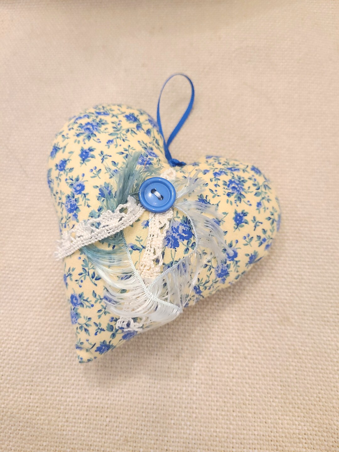 Country Blue Floral Chic Heart | Handcrafted Hanging Heart, Heart ...
