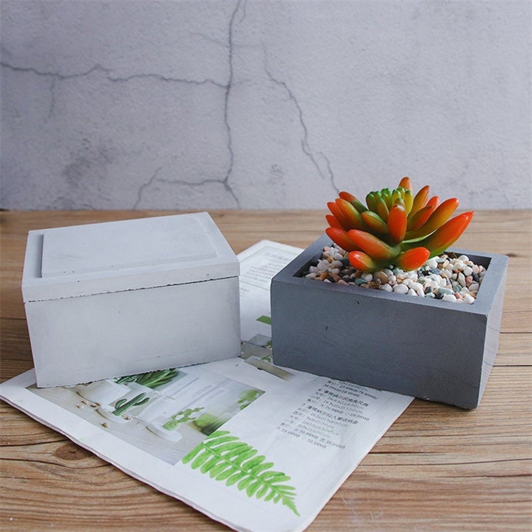 Concrete Rectangle Planter Silicone Mold, Cement Plant Flower Pot ...