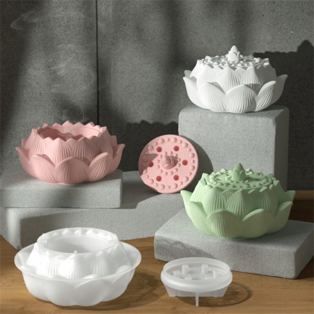 Lotus Flower Incense Burner Mold Concrete Incense Holder With Lid Mold ...