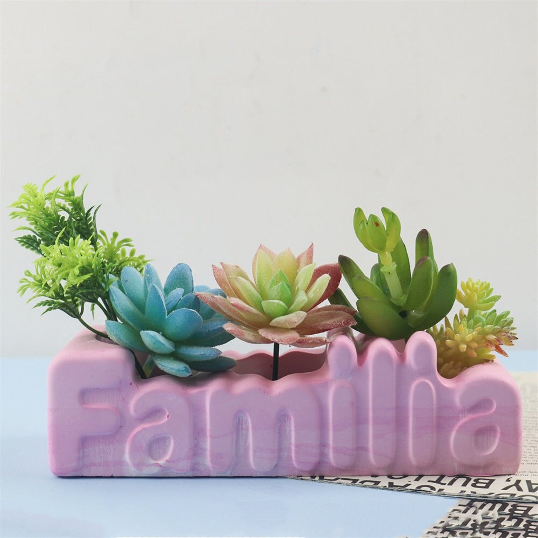 Family Letter Planter Mold, Concrete Flower Pot Mold Plaster Gypsum ...