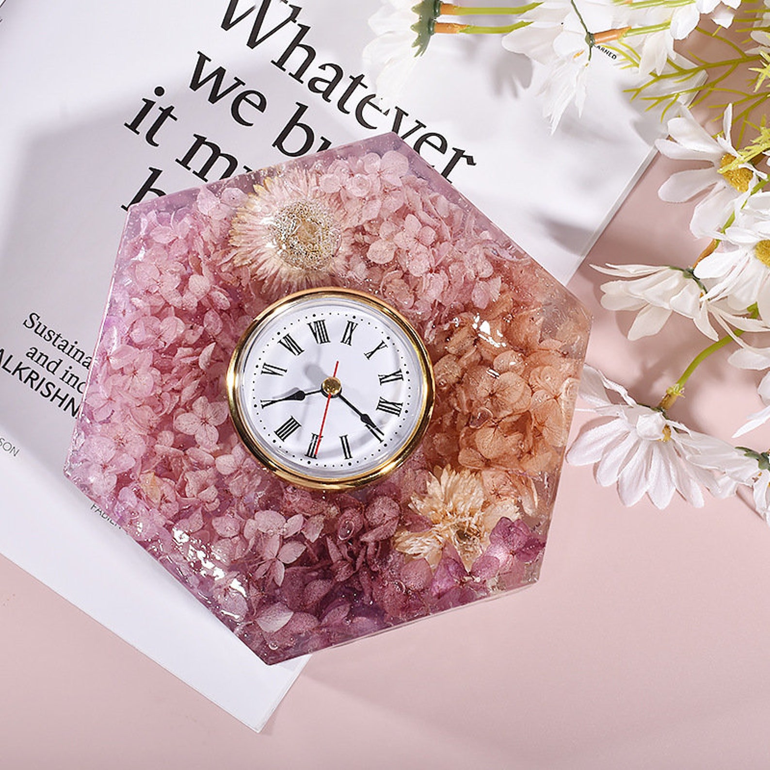 Hexagon Desk Clock Silicone Mold, Epoxy Resin Mold, Concrete Mold, DIY ...