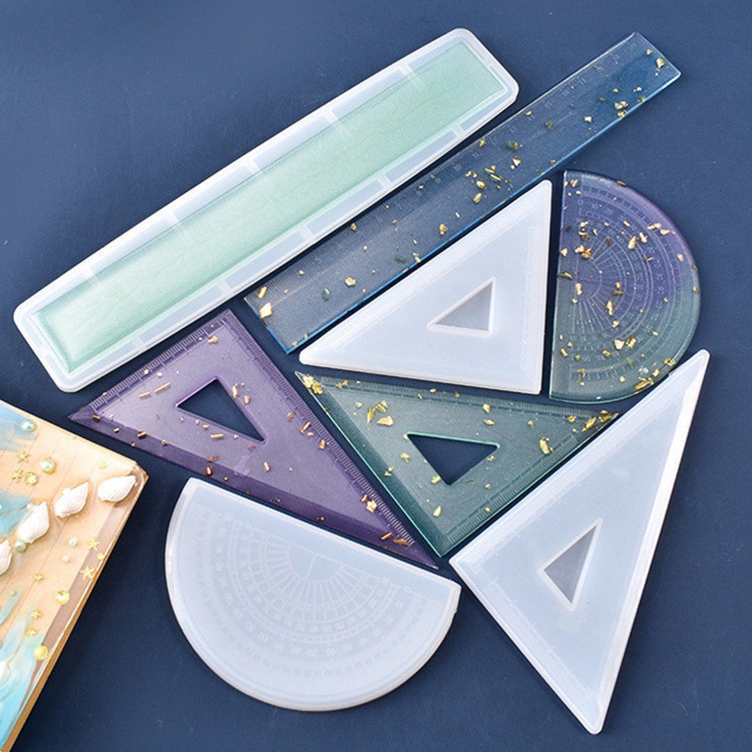 Ruler and Protractor Set of 4 Resin Mold, Silicone Ruler Mold, Triangle ...