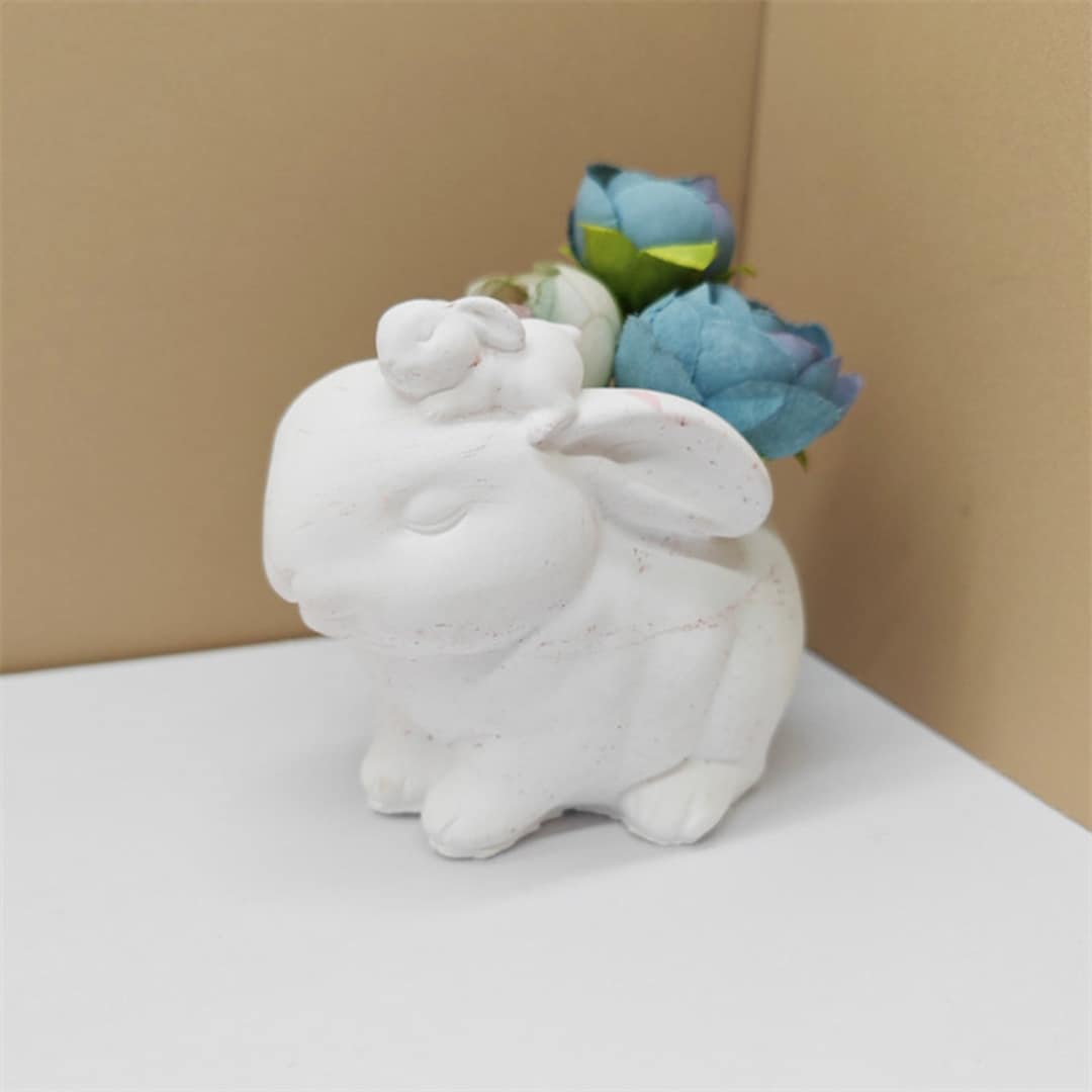 Rabbit Planter Mold Cute Easter Bunny Concrete Flower Pot Mold Cement ...