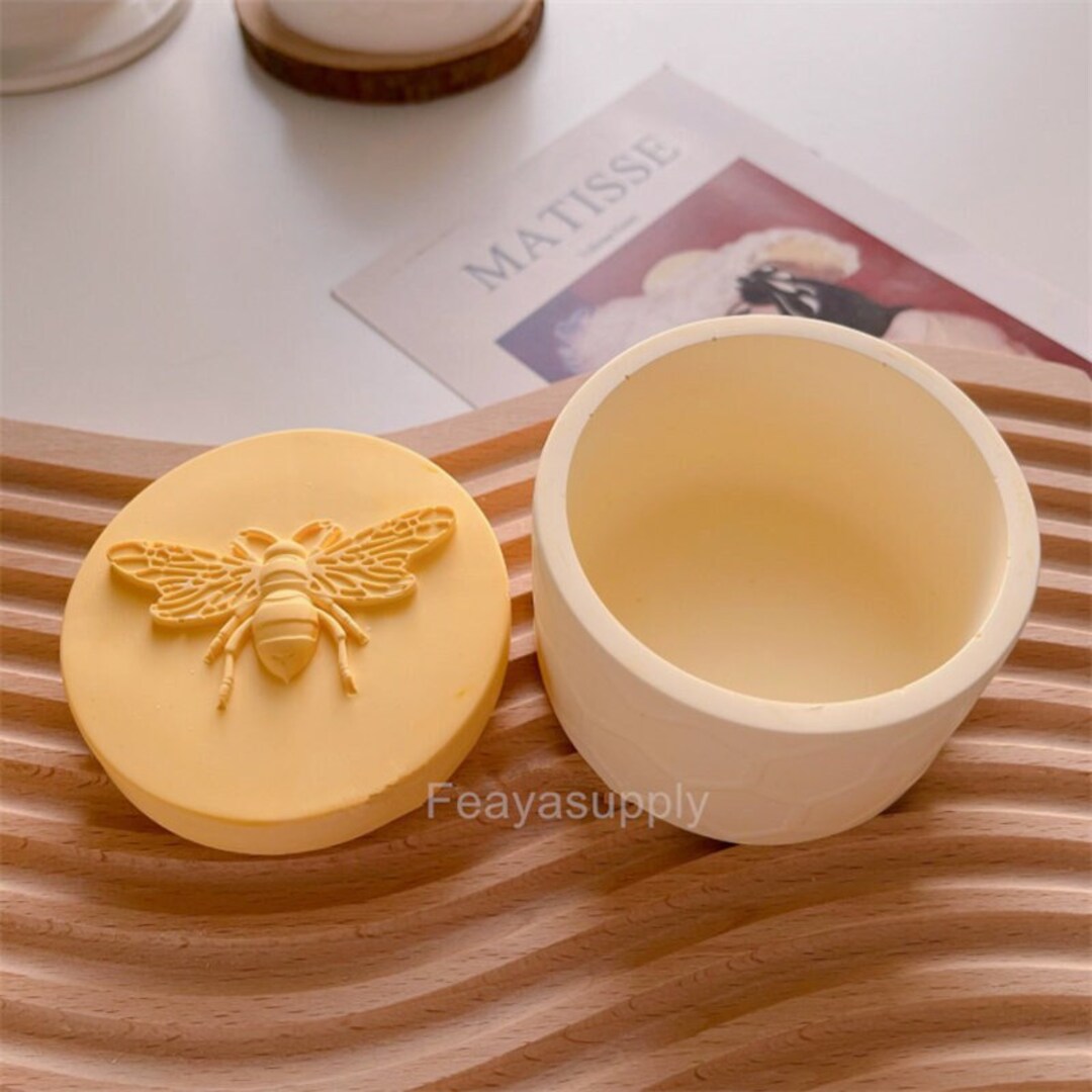 Concrete Candle Jar Mold, Bee and Honeycomb Candle Vessel With Lid ...