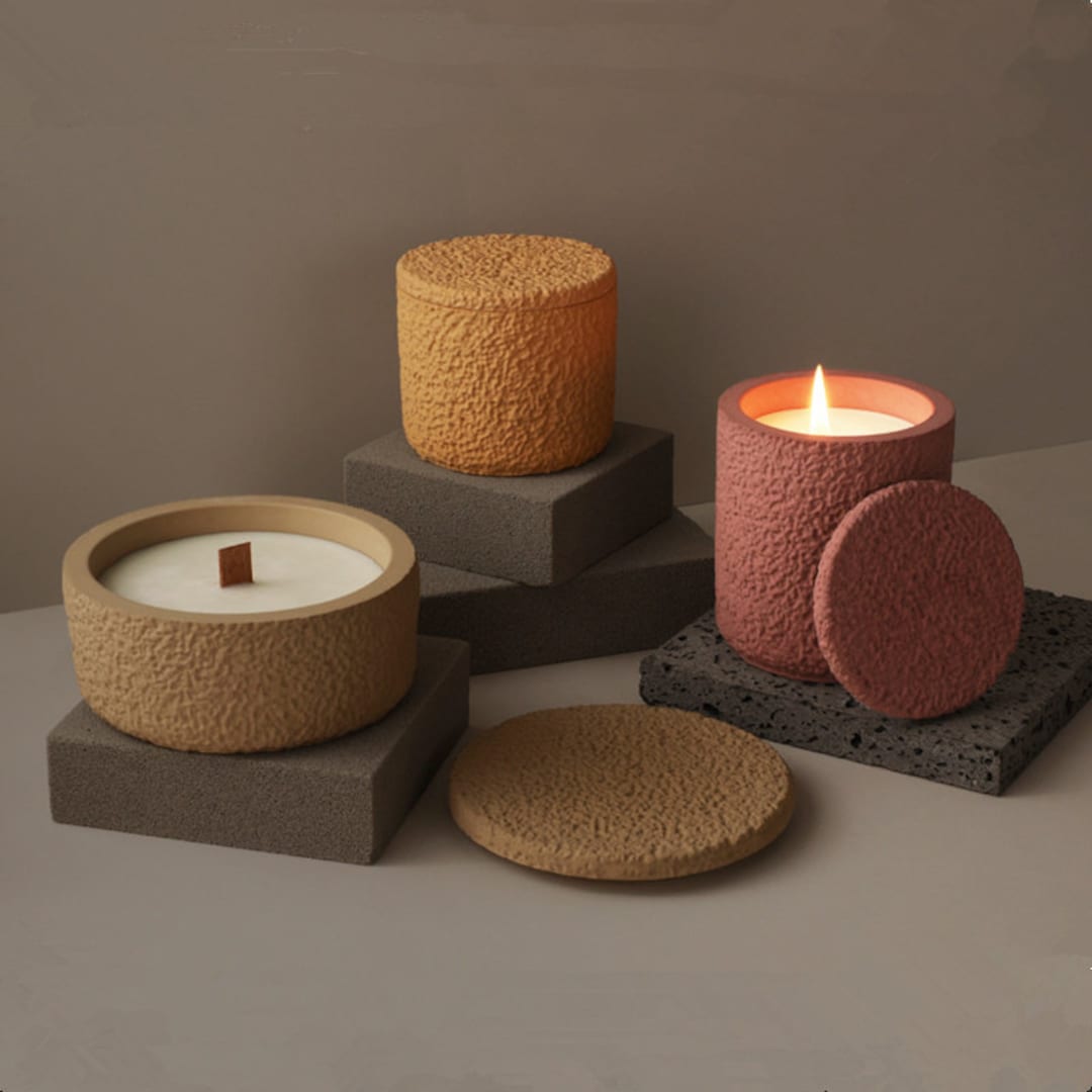 Candle Vessel Mold Concrete Candle Jar With Lids Mold Resin Trinket Box ...