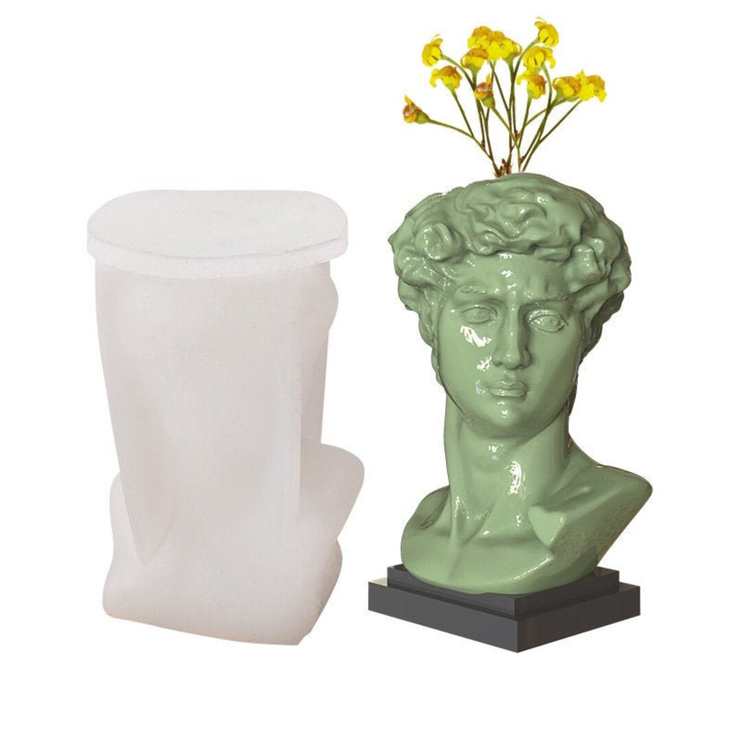 David Portrait Statue Flower Pot Silicone Mold, Human Head Vase Planter ...