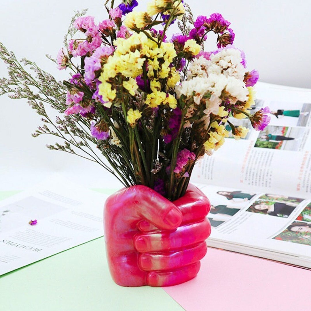 3D Hand Planter Pot Mold Fist Concrete Flower Pot Silicone Mold Plaster ...