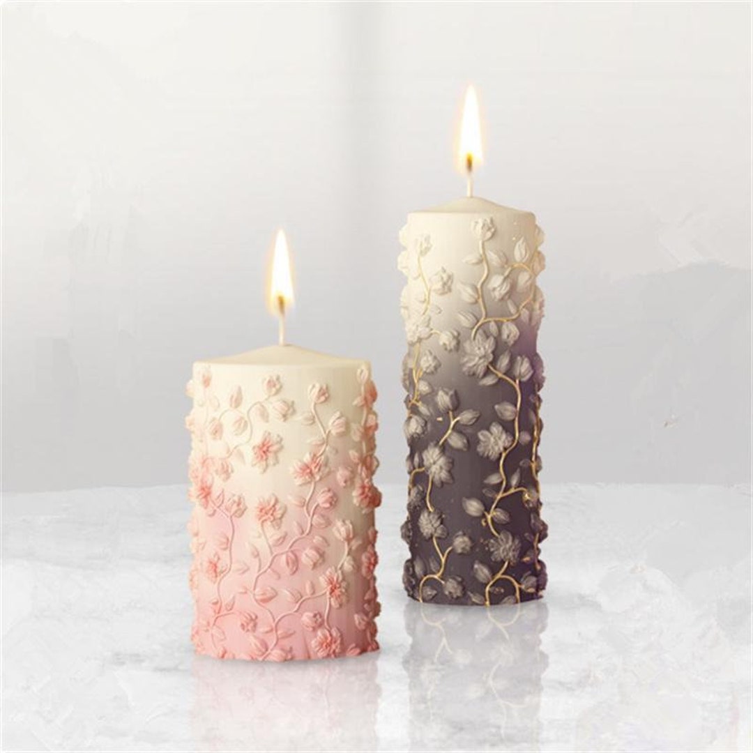 Flower Pillar Candle Mold, Tall Aesthetic Candle Mold, Floral ...