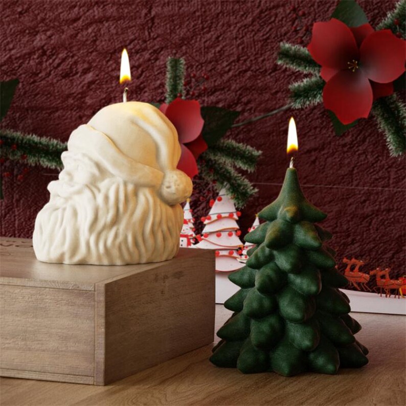 Santa Clause Candle Mold, 3D Christmas Santa Head Scented Candle Mold ...