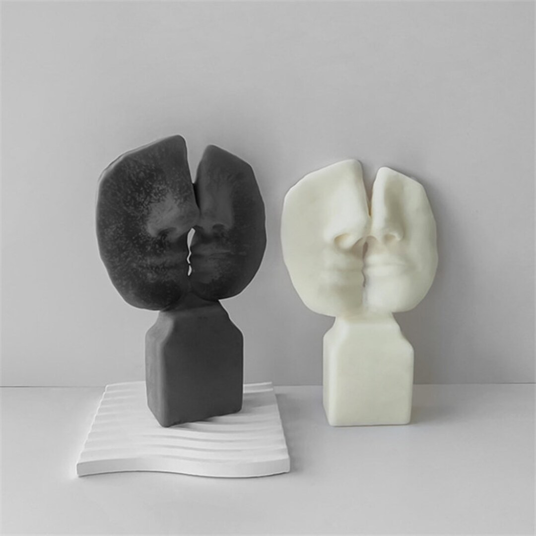 Abstract Face Candle Mold, Couple Face Statue Concrete Plaster Gypsum ...