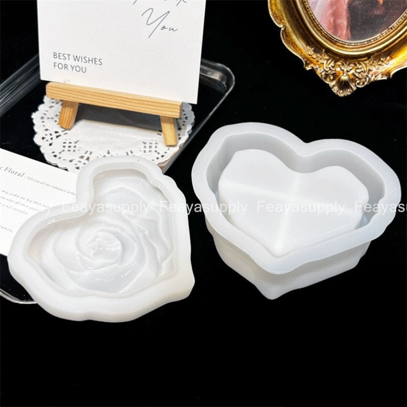 Rose Heart Box Resin Mold Concrete Heart Shape Candle Vessel Mold ...