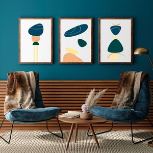 Mid Century Printable Art Set. Blue Green Shapes Poster. Set - Etsy