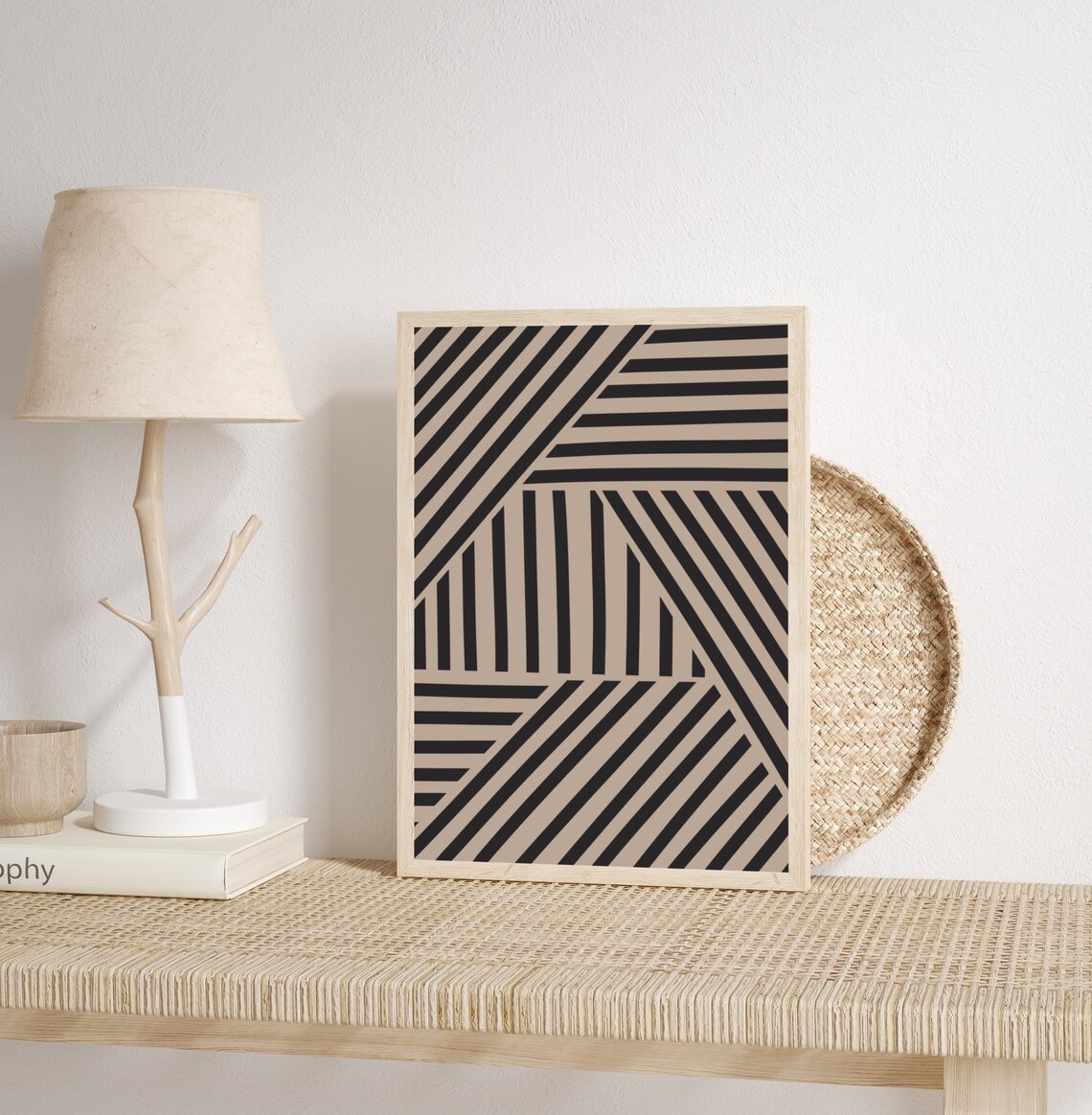 Minimalist Lines Art, Geometric Print, Beige Black Wall Art, Abstract ...