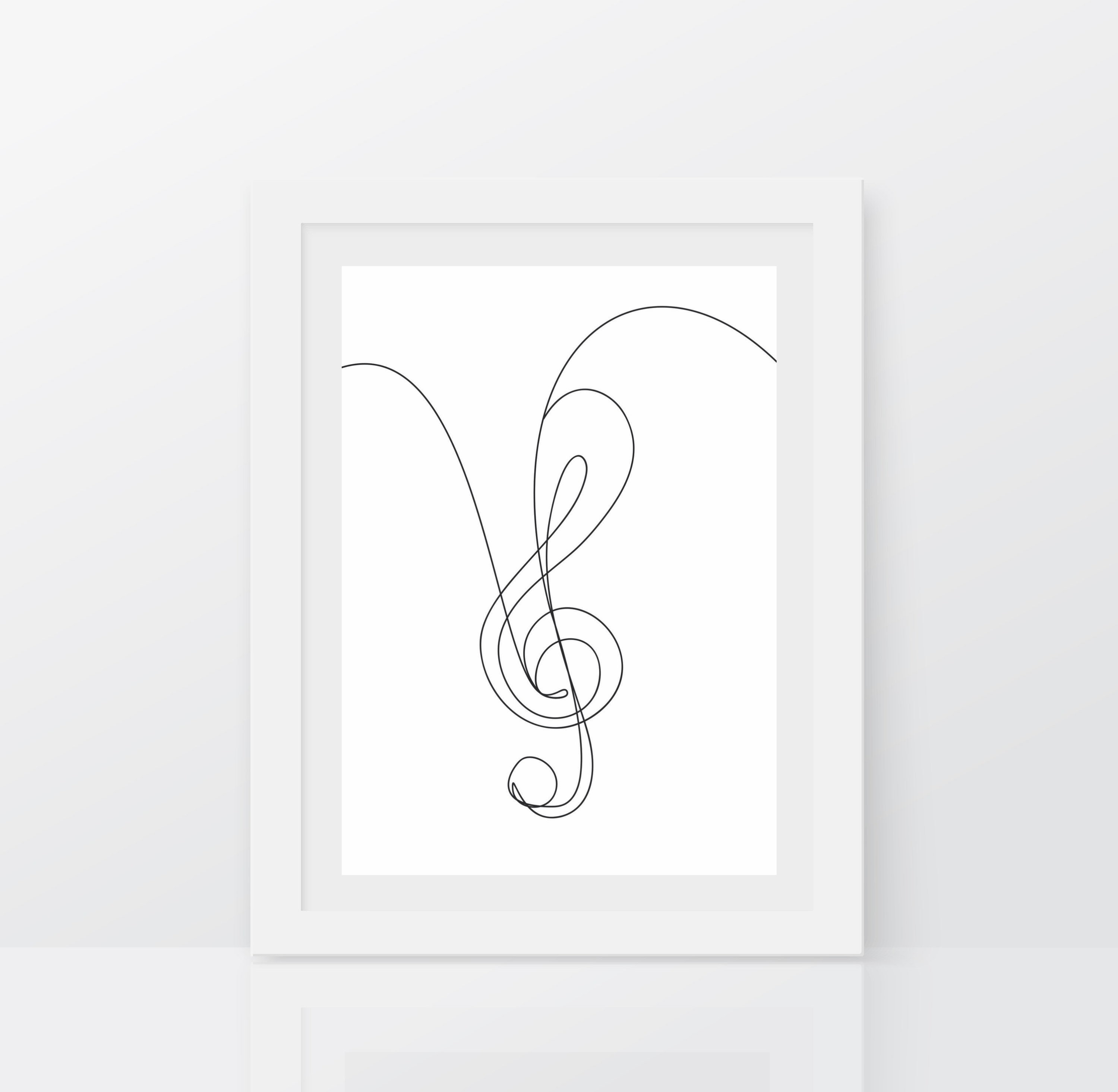 Treble clef print. Minimalist Line Drawing. Music Wall Art | Etsy
