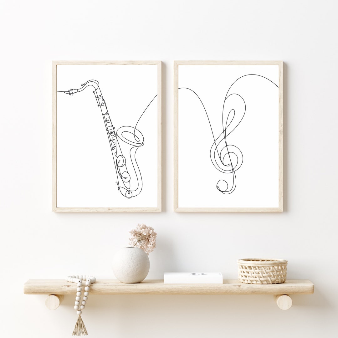 Music Set of 2 Prints. Saxophone, Treble Clef Print. Minimalist Line ...