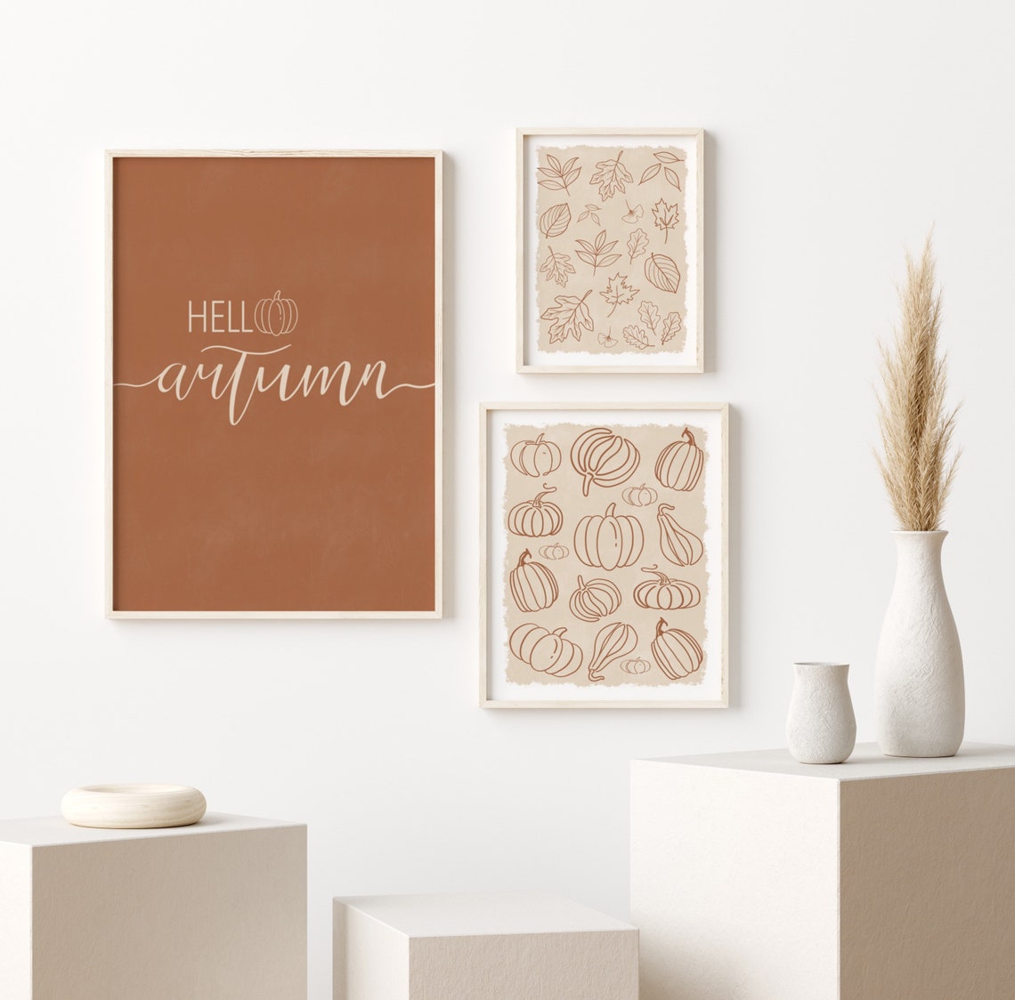 Minimalist Fall Set of 3 Prints. Autumn Wall Art Set. Pumpkins - Etsy