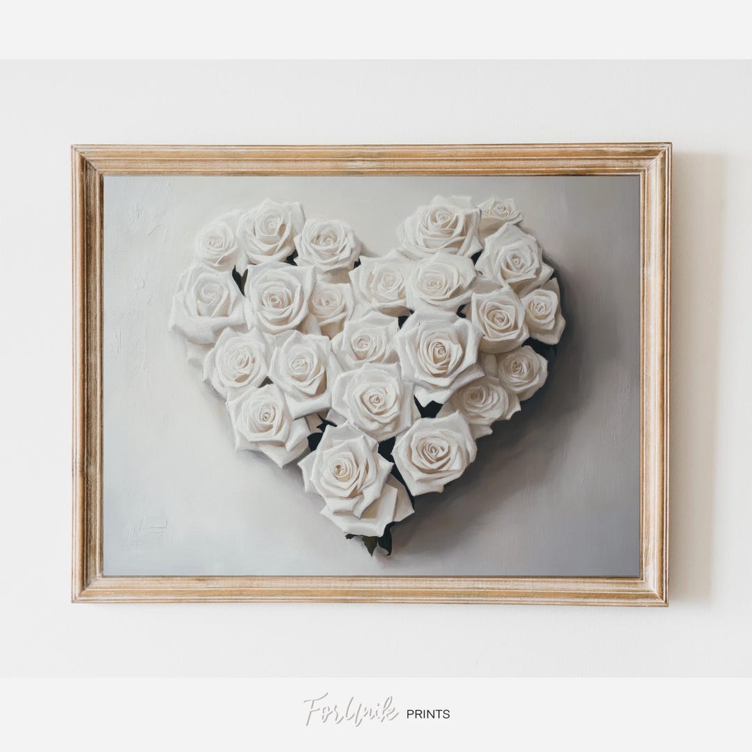 Valentines Day Wall Art. Neutral Roses Heart. Oil Painting Love Heart ...