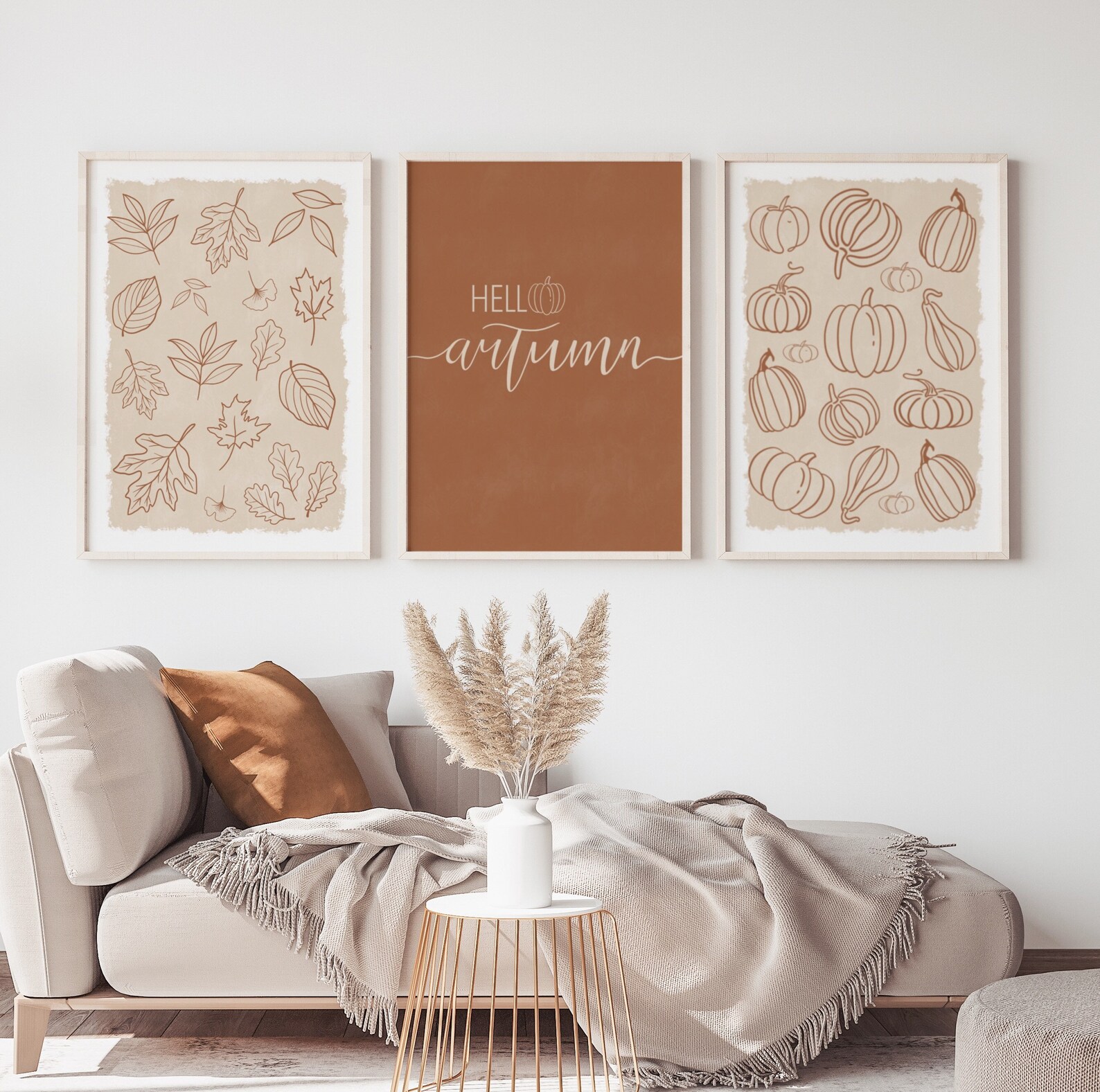 Minimalist Fall Set of 3 Prints. Autumn Wall Art Set. Pumpkins - Etsy