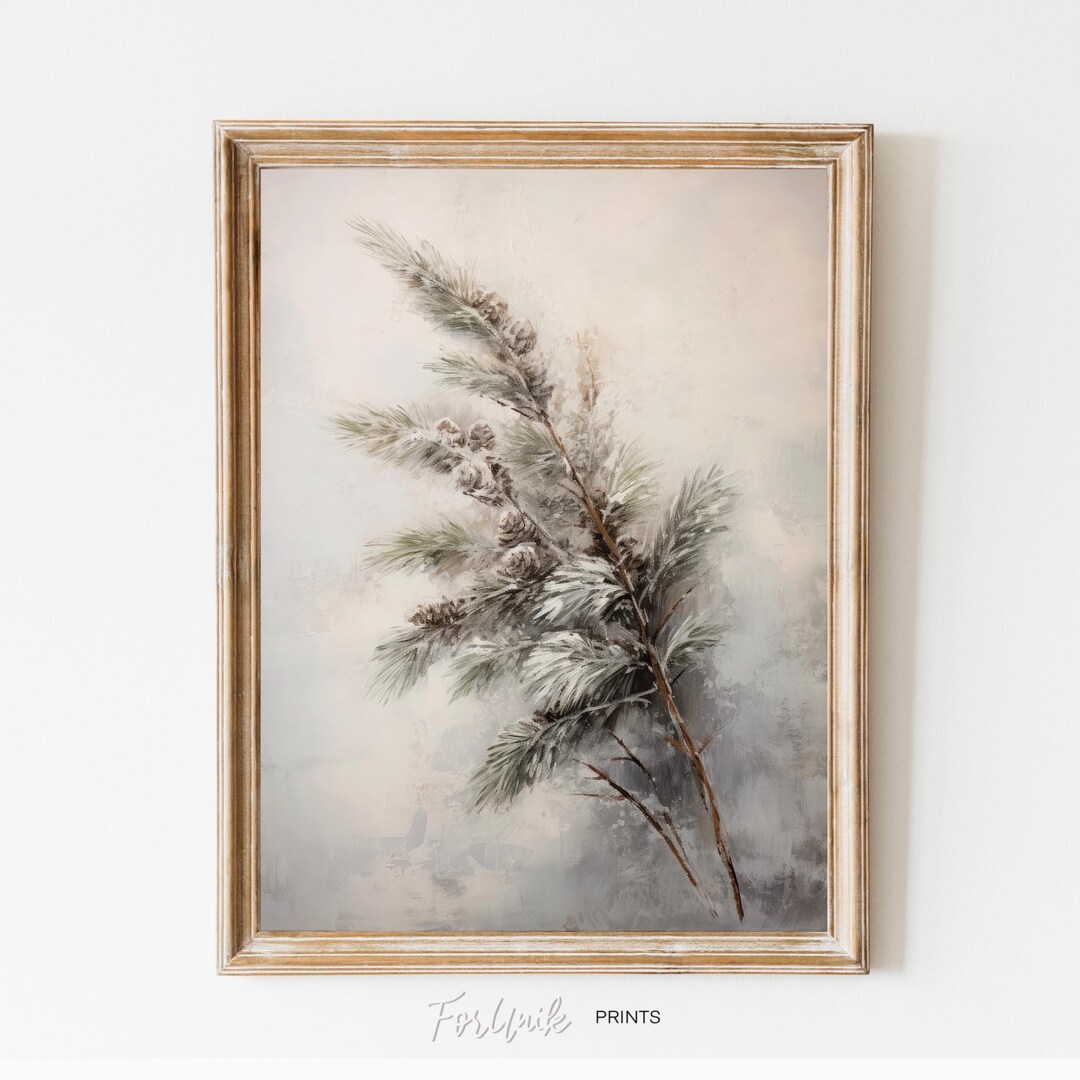 Winter Branch Art Print. Vintage Style. Rustic Wall Art Holiday Xmas ...