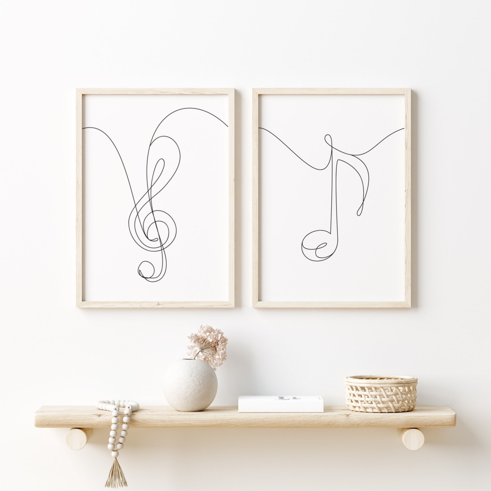 Musical Notes Set of 2. Treble Clef and Eighth Note Print. Minimalist ...