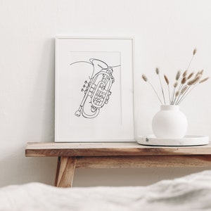 Cornet Printable Wall Art. Line Art Wall Decor. Music Print. Cornet ...