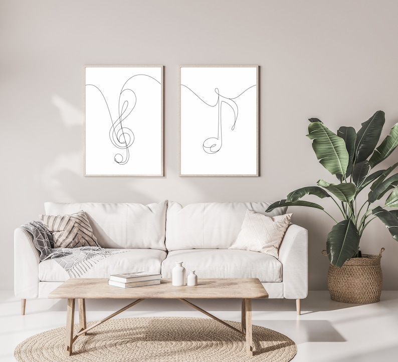 Musical Notes Set of 2. Treble Clef and Eighth Note Print. | Etsy