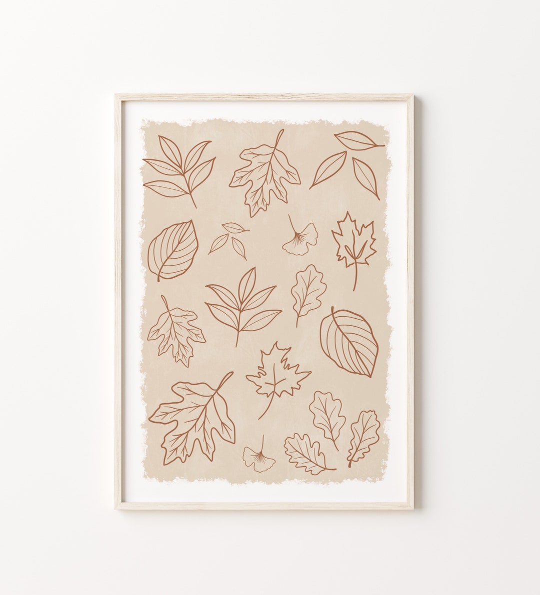 Fall Leaves Print, Fall Printable Wall Art, Rustic Fall Line Art, Rust ...