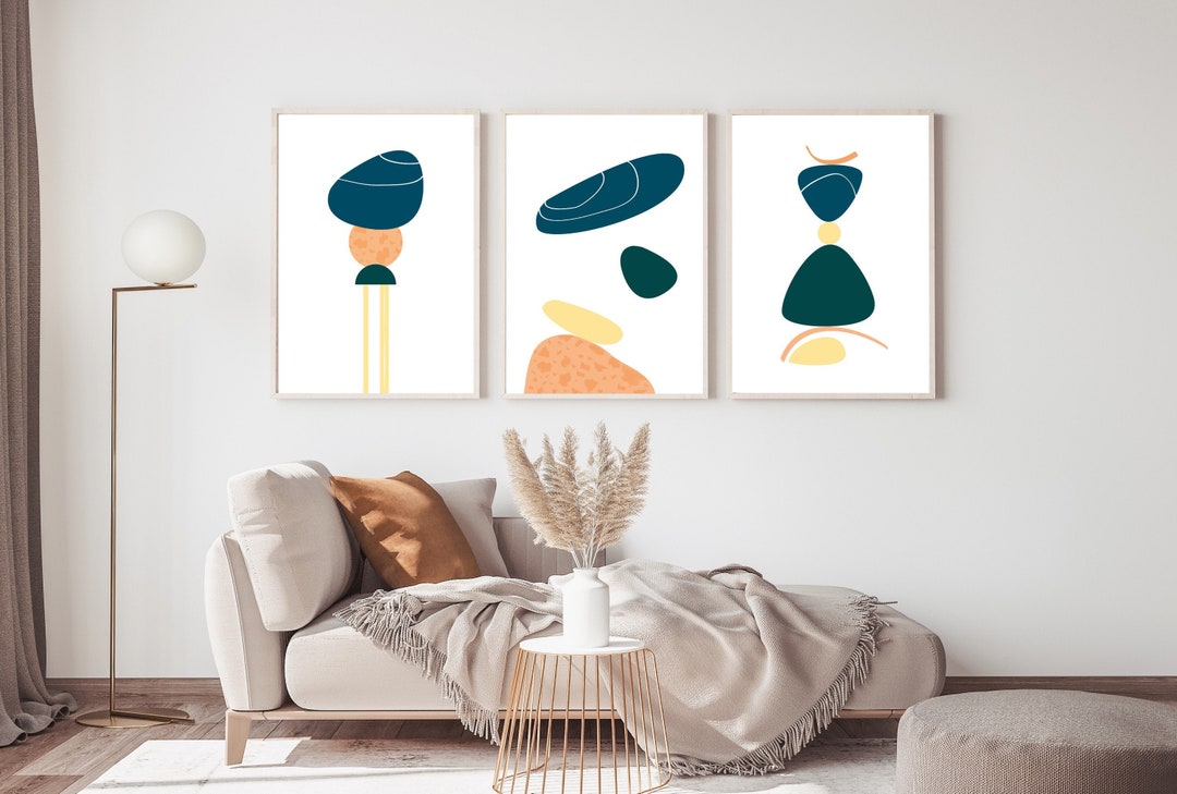 Mid Century Printable Art Set. Blue Green Shapes Poster. Set - Etsy