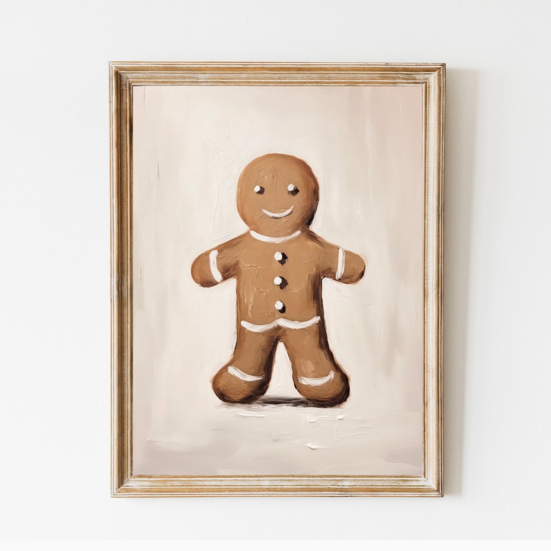 Vintage Christmas Wall Art Gingerbread Man Christmas Oil Painting ...