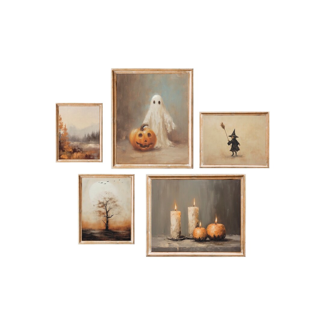 Vintage Halloween Style Art Set of 5. Gallery Wall Prints. Halloween ...