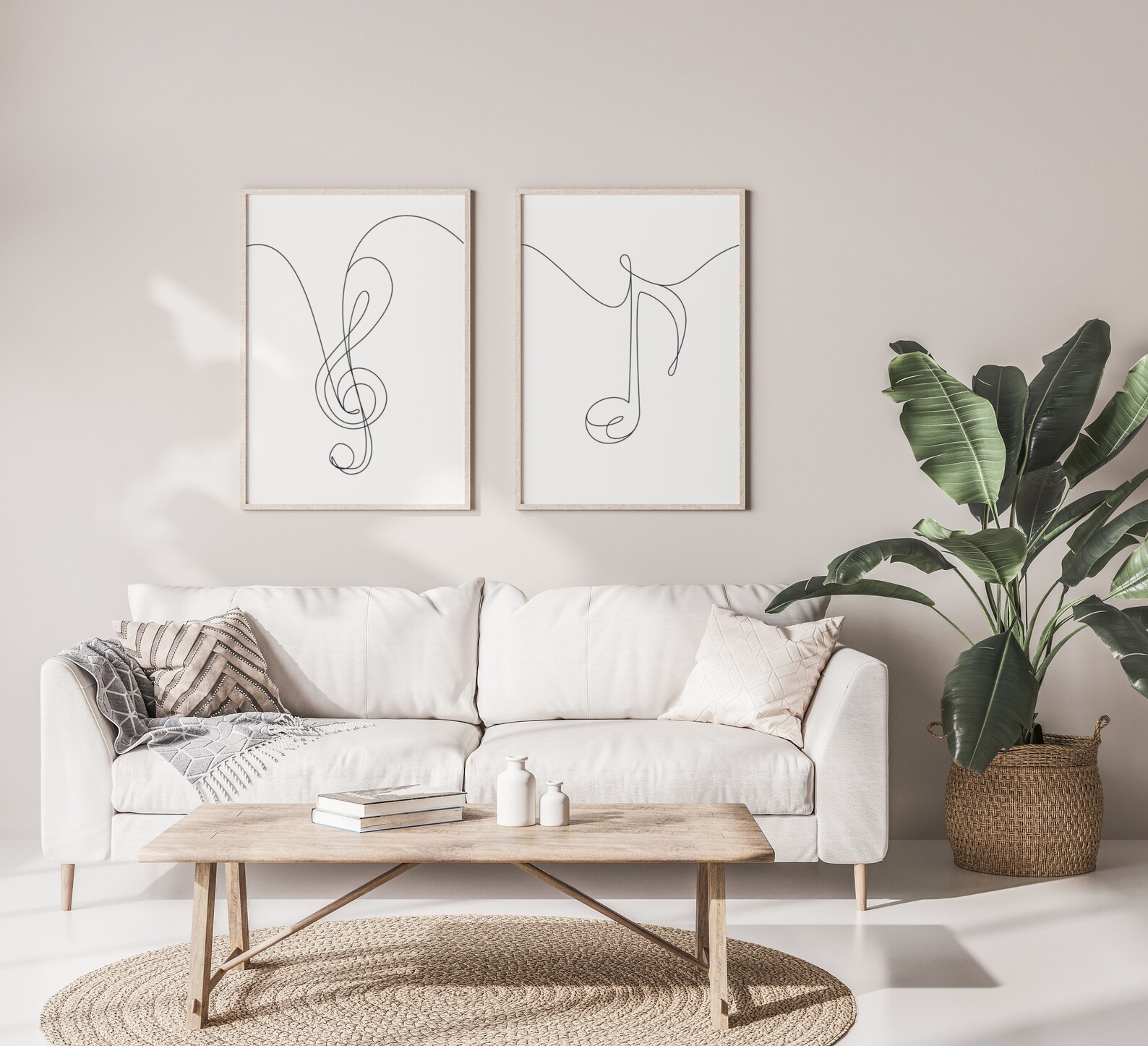 Musical Notes Set of 2. Treble Clef and Eighth Note Print. Minimalist ...
