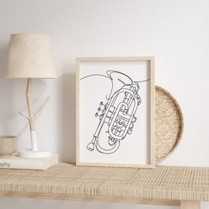 Cornet Printable Wall Art. Line Art Wall Decor. Music Print. Cornet ...