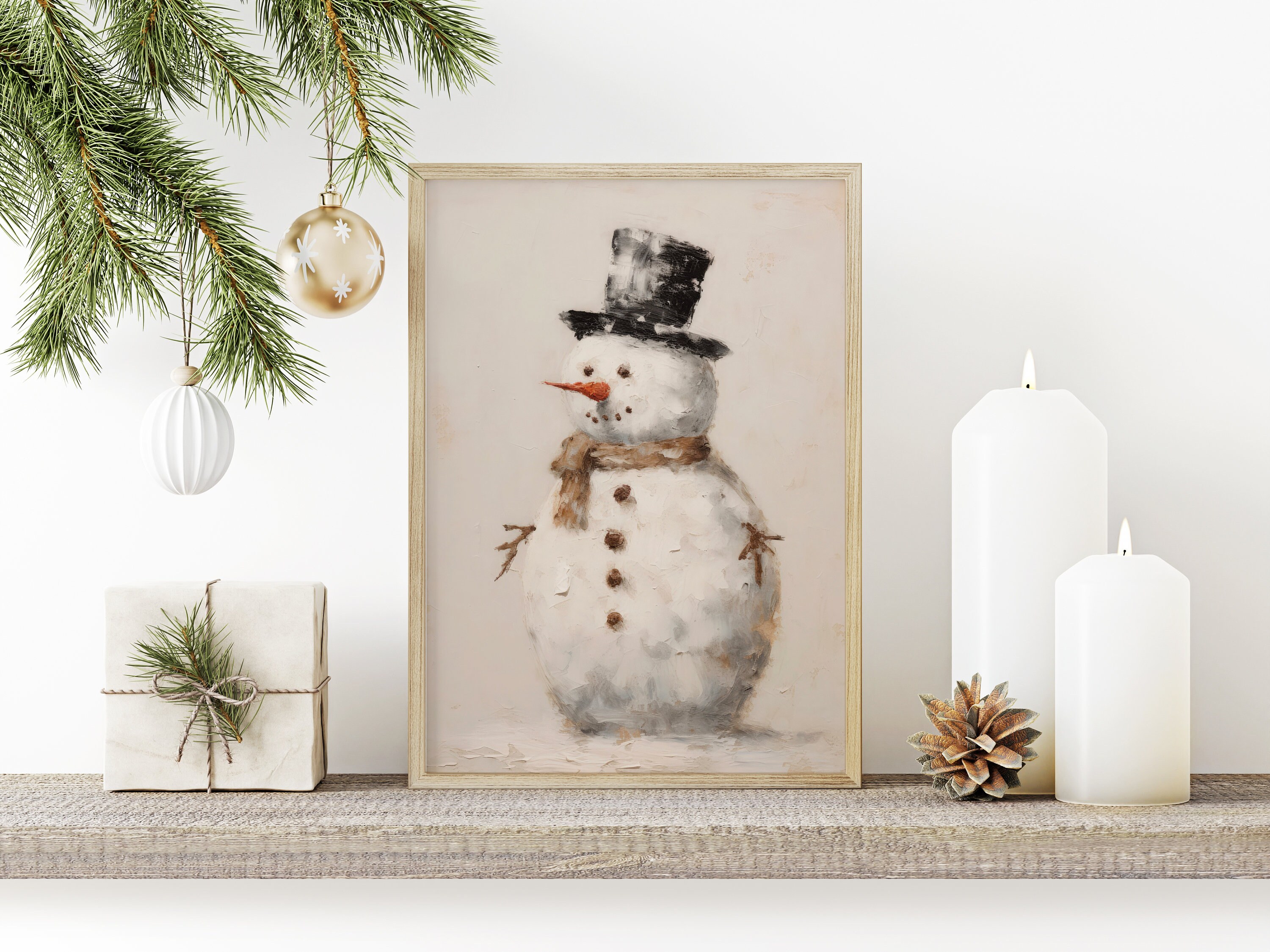 Christmas Snowman Vintage Print, Winter Snowy Forest Farmhouse Xmas ...
