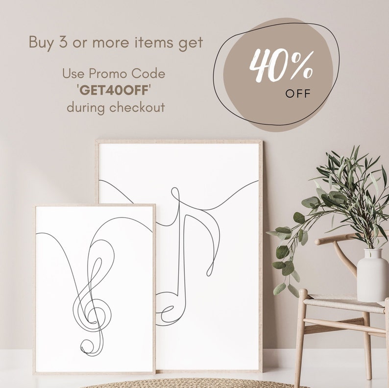 Treble Clef Print. Minimalist Line Drawing. Music Wall Art Print. Black ...